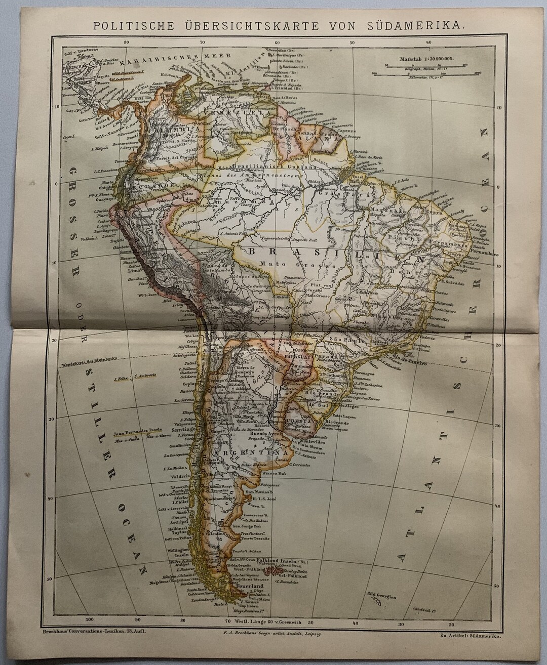 South America / Orig. 1886 Antique Map of South America - Etsy