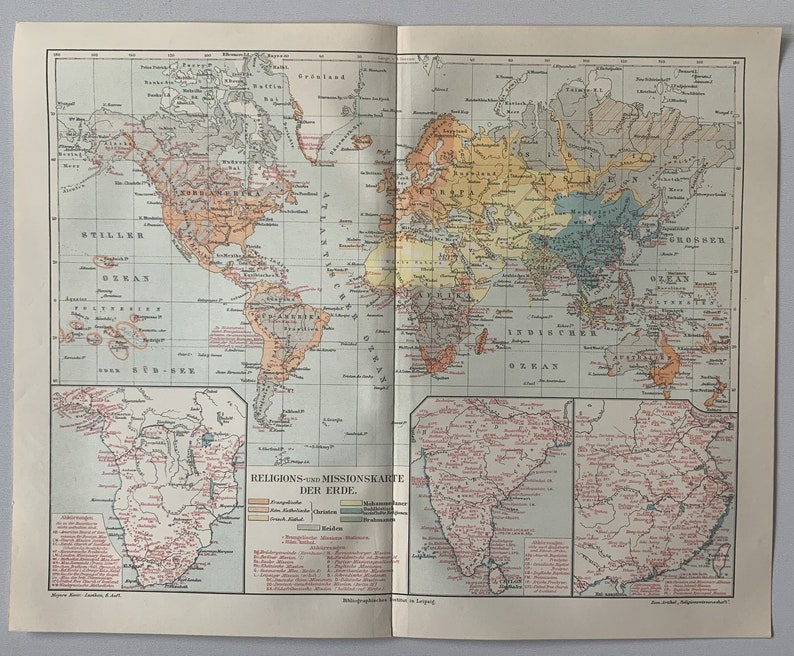 World Missionary / Orig. 1907 Antique Map of Religions and Missions - Etsy
