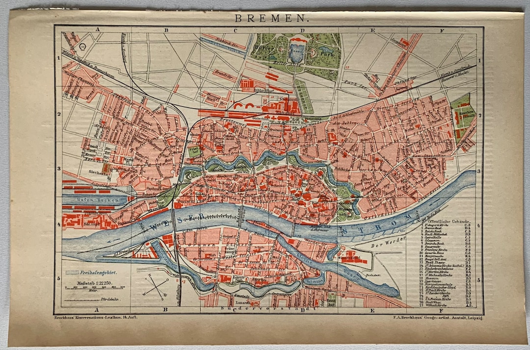 DE Bremen / Orig. 1892 Antique City Plan of Bremen - Etsy