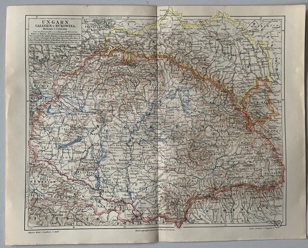 Hungary / Orig. 1897 Antique Map of Hungary - Etsy
