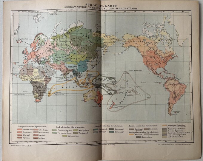 World Linguistics / Orig. 1897 Antique Map of Language Families - Etsy