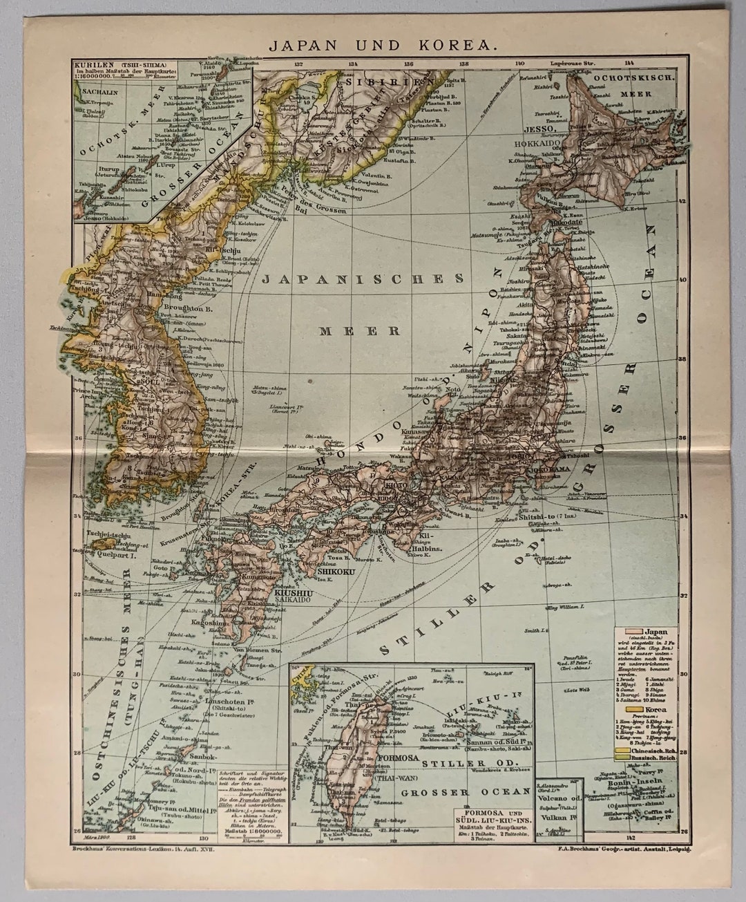 Northeast Asia / Orig. 1895 Antique Map of Japan and Korea - Etsy