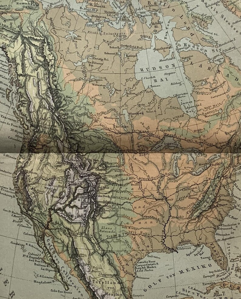 Geographical / Orig. 1882 Antique Geographical Map of North America - Etsy