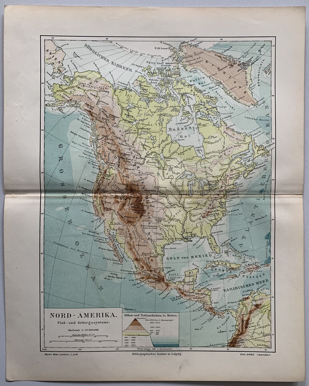 Geographical / Orig. 1895 Antique Geographical Map of North America - Etsy