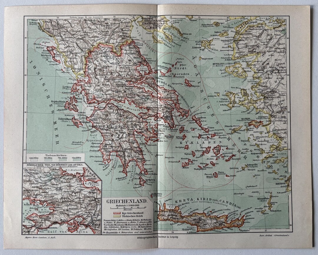 GR Greece / Orig. 1897 Antique Map of Greece - Etsy