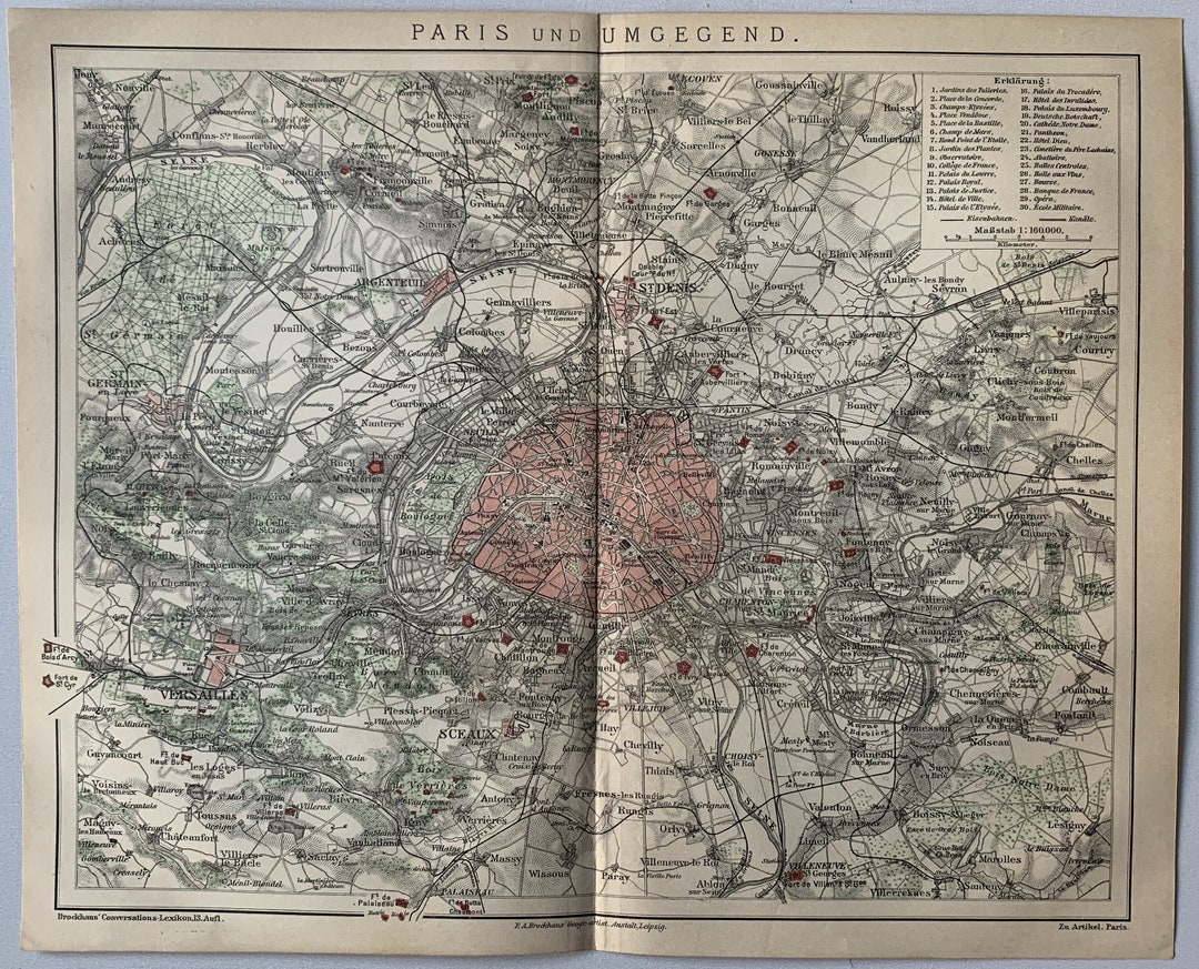 FR Paris / Orig. 1895 Antique Map of Paris and Surroundings - Etsy