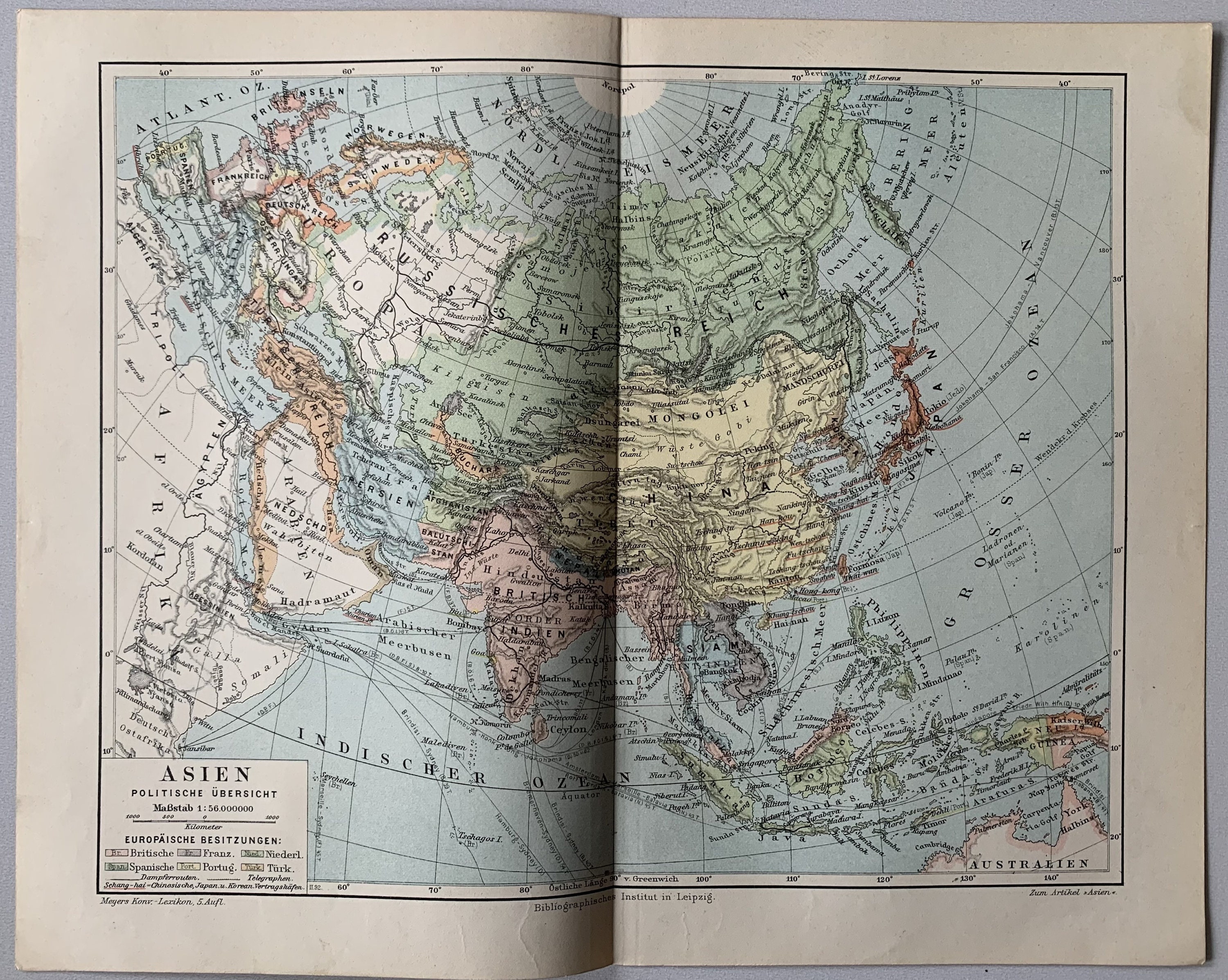 Asia / Orig. 1896 Antique Map of Asia - Etsy