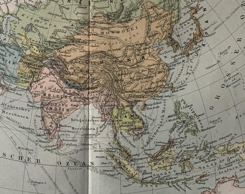 Asia / Orig. 1890 Antique Map of Asia - Etsy