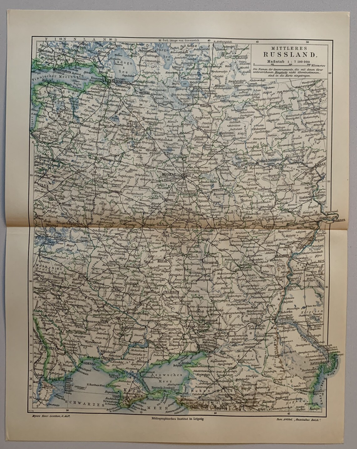 Russia / Orig. 1907 Antique Map of Central Russia - Etsy