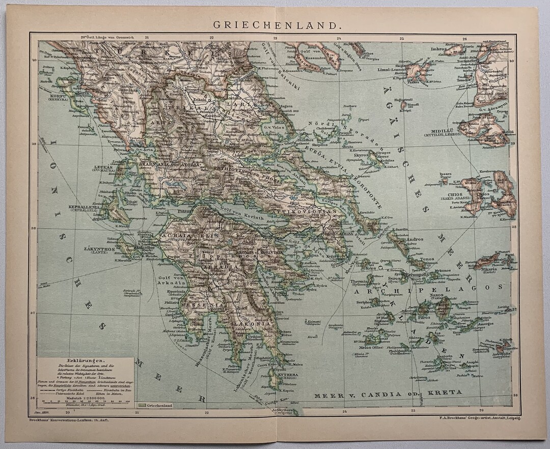 GR Greece / Orig. 1893 Antique Map of Greece - Etsy
