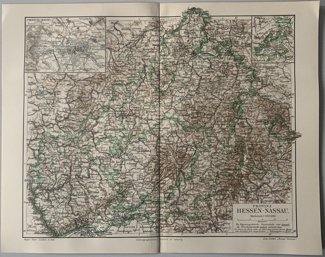 DE Prussia / Original 1906 Antique Map of Hessen-nassau in Former ...