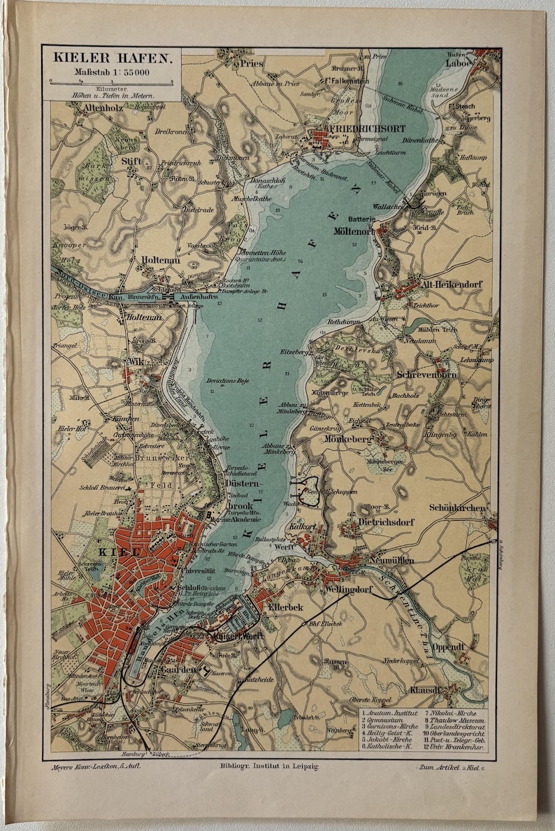DE Kiel / Orig. 1896 Antique City Plan of the Port of Kiel - Etsy