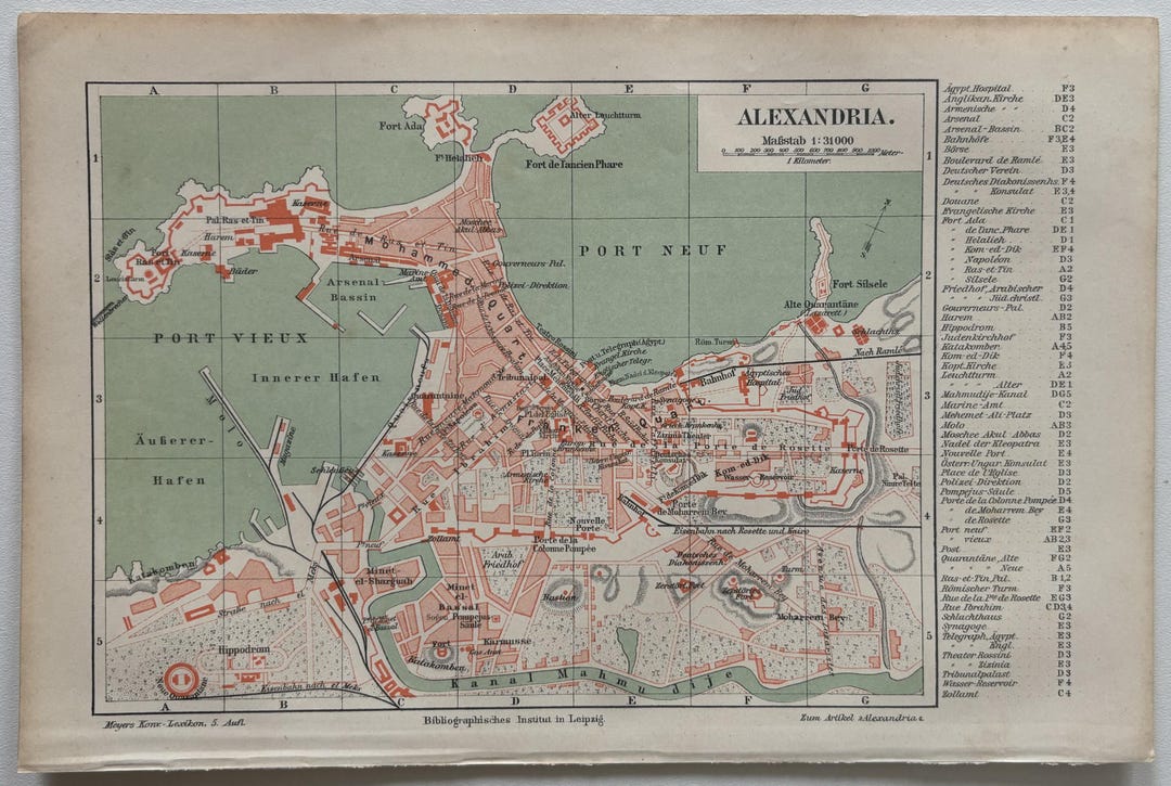 EG Alexandria / Orig. 1896 Antique City Plan of Alexandria in Egypt - Etsy