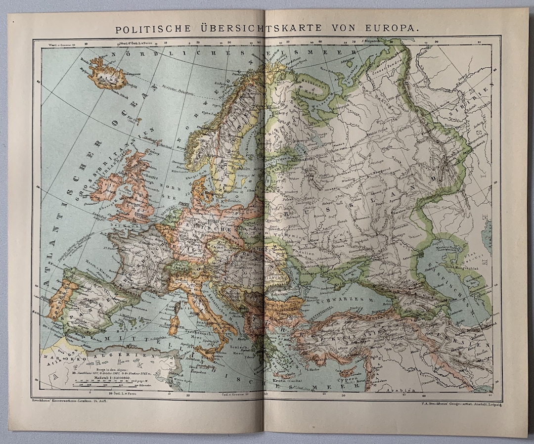 Europe / Orig. 1893 Antique Map of Europe - Etsy