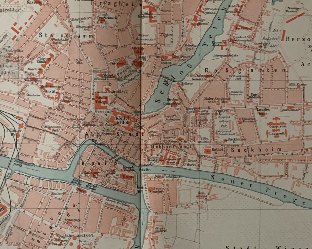 DE Prussia / Orig. 1896 Antique City Plan of Konigsberg - Kaliningrad ...