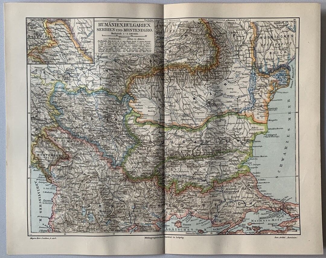 South East Europe / Orig. 1907 Antique Map of Romania, Bulgaria, Serbia ...