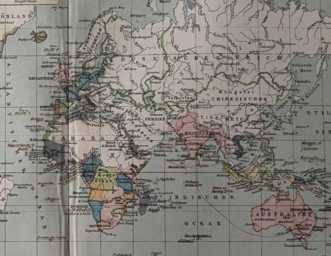 World Colonial / Orig. 1894 Antique Map of Former Western Colonies ...