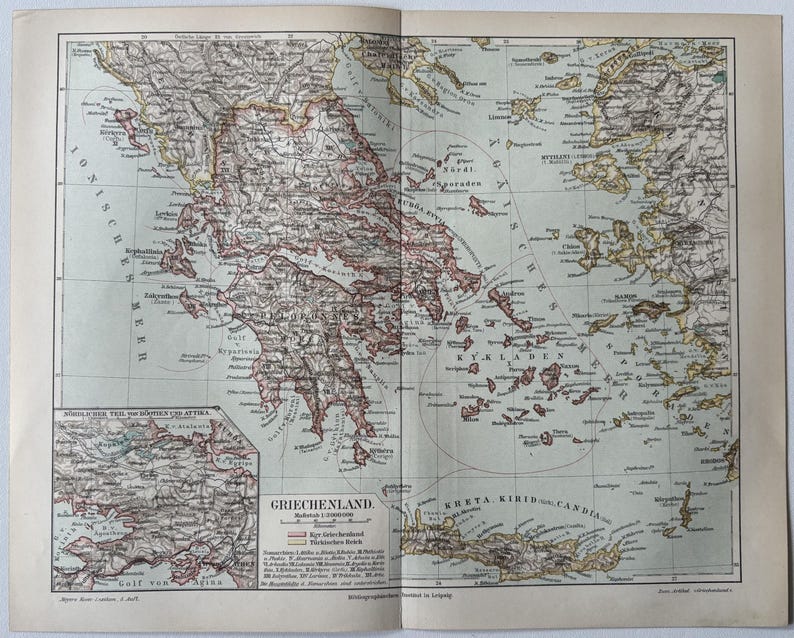 GR Greece / Orig. 1895 Antique Map of Greece - Etsy