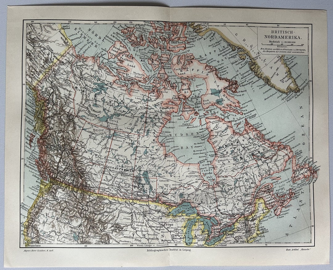North America / Orig. 1905 Antique Map of Canada, Alaska and Greenland ...
