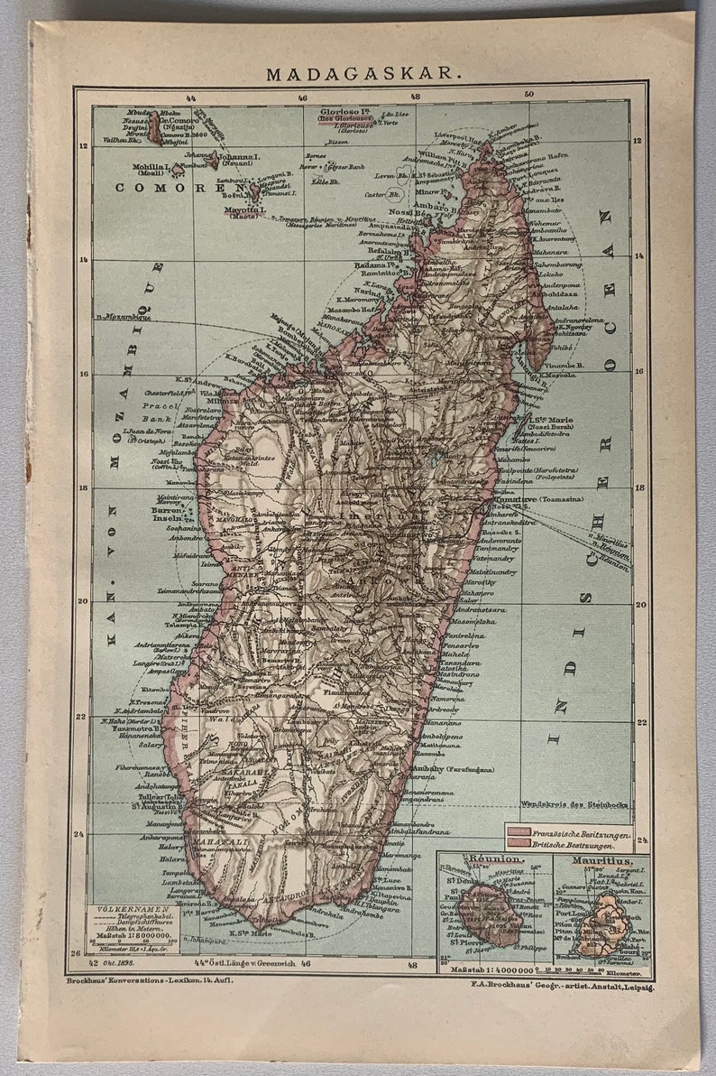 MG Madagascar / Orig. 1898 Antique Map of Madagascar - Etsy