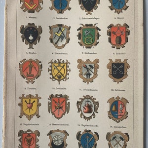 Heraldry / Orig. 1895 Antique Chromolitho With Coats of Arms of Guilds ...