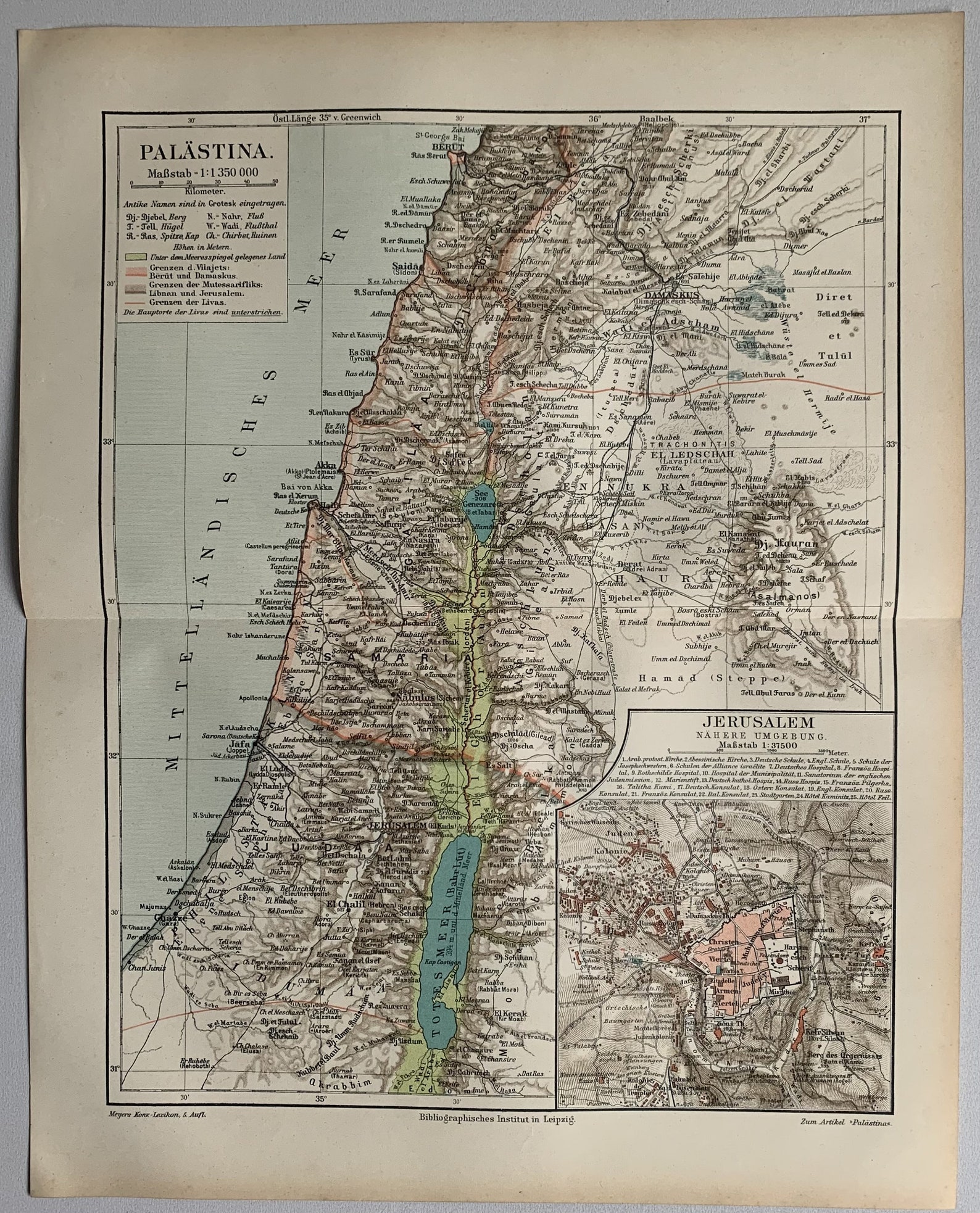 PS Palestine / Orig. 1896 Antique Map of Palestine - Etsy