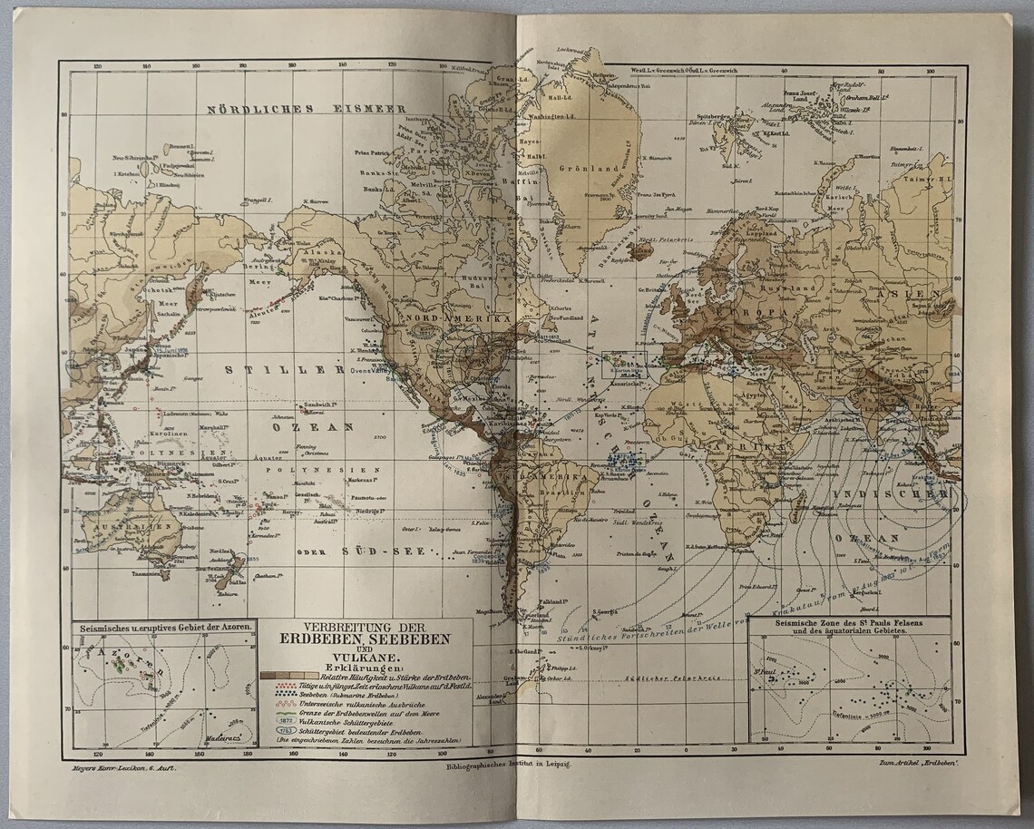 World Geogr / Orig. 1903 Antique Map of Earthquakes and Seaquakes - Etsy