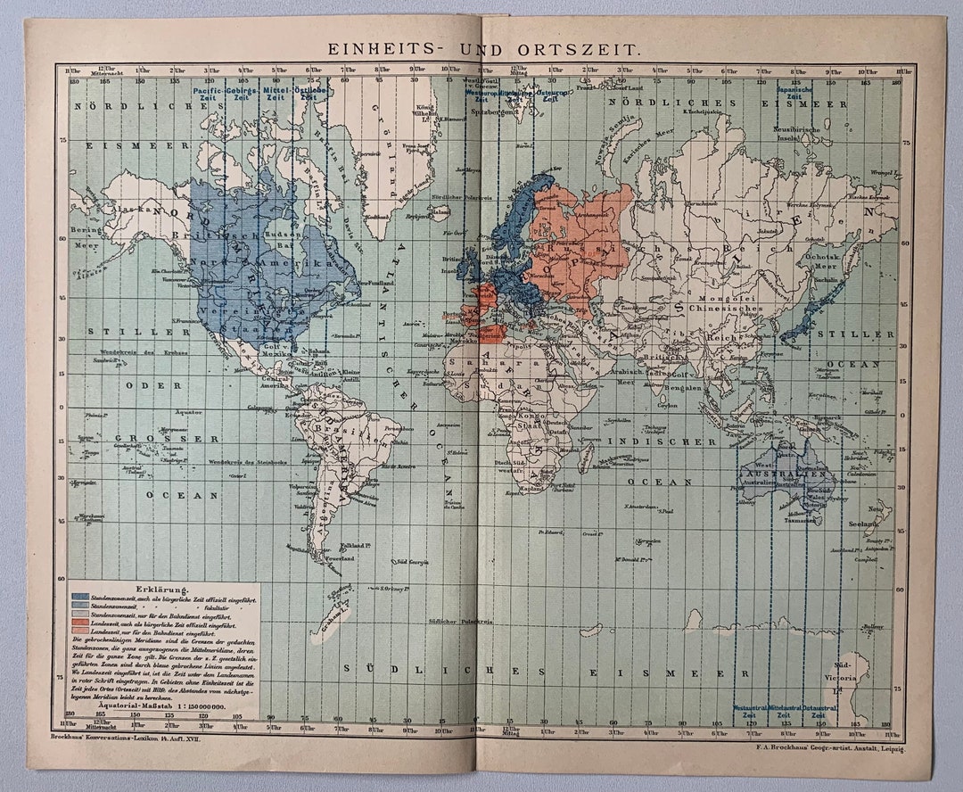 Zonas horarias mundiales / Mapa antiguo original de 1897 de - Etsy España