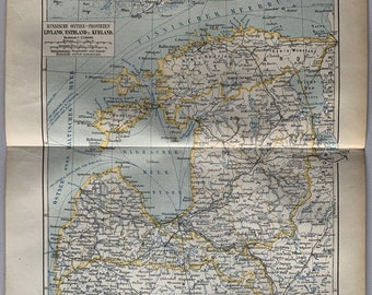1897 Antique Map of THE BALTIC STATES: Estonia, Latvia, Lithuania ...