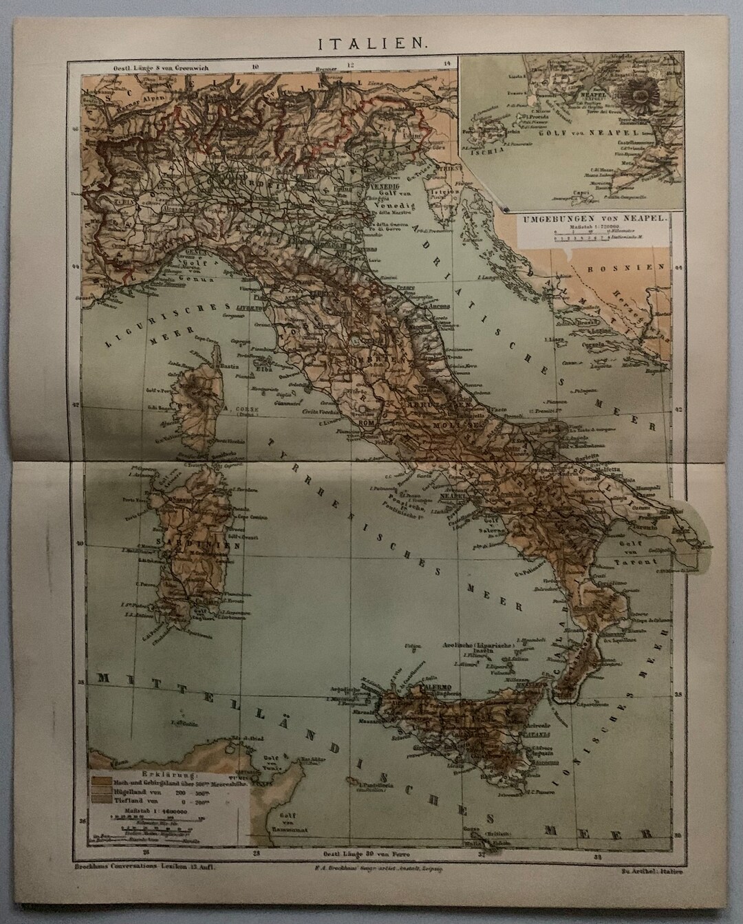 IT Italy / Original 1884 Antique Map of Italy - Etsy