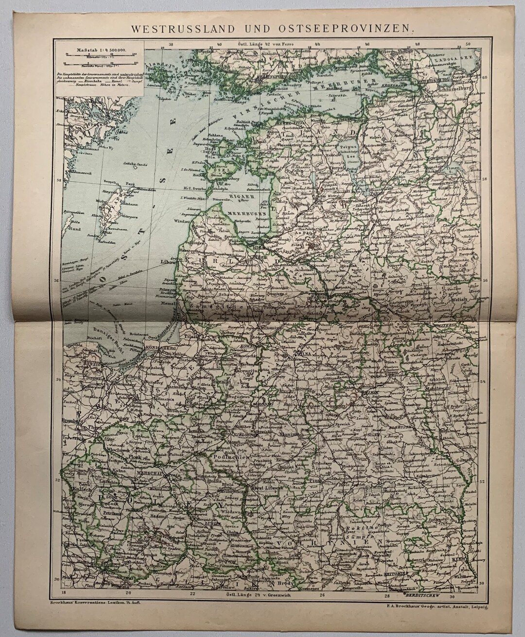 RU Baltics / Orig. 1895 Antique Map of the Baltic States and Western ...