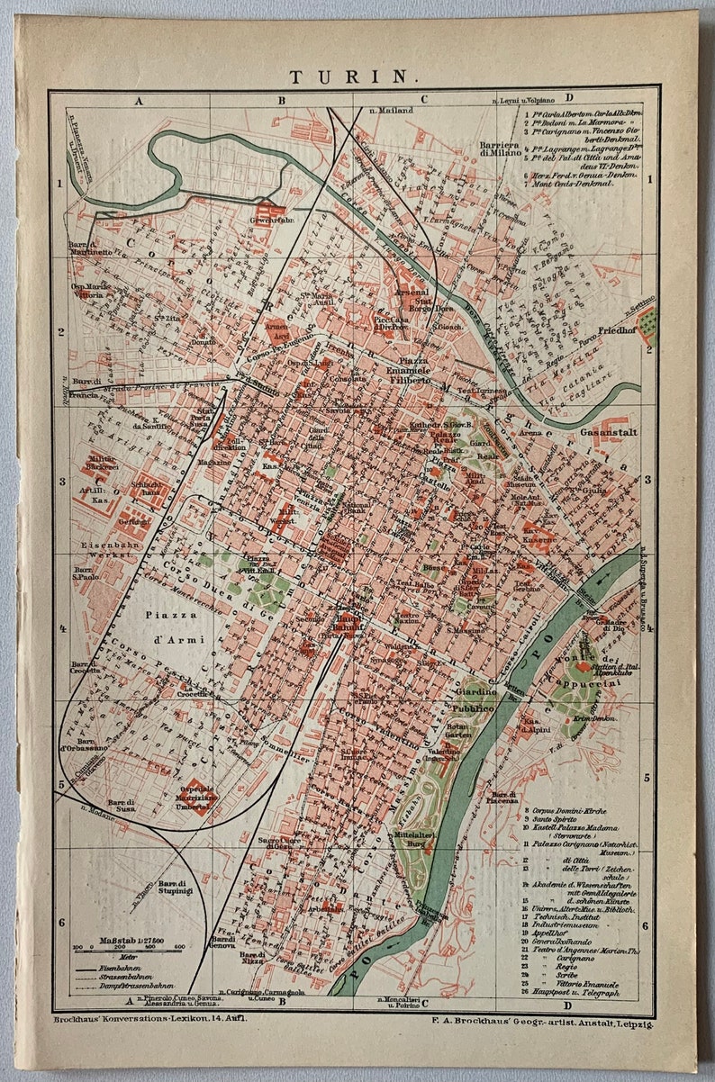 IT Turin / Orig. 1895 Antique City Plan of Turin - Etsy