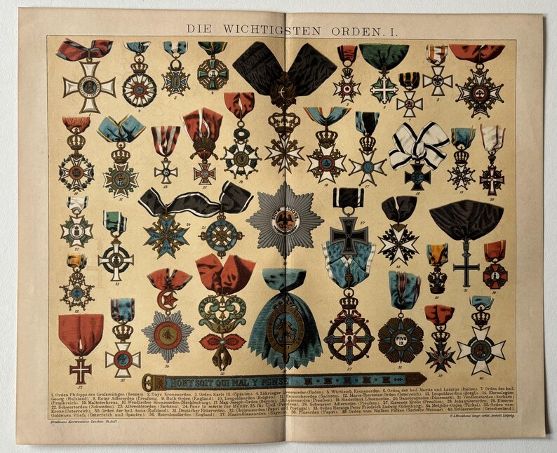 Heraldry / Orig. 1894 Antique Chromolitho of Medals of Orders - Etsy