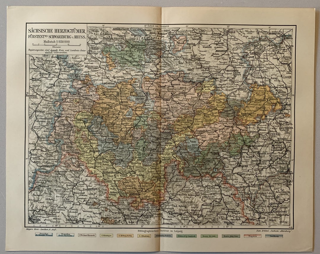 DE Saxony / Orig. 1907 Antique Map of the Duchy of Saxony - Etsy
