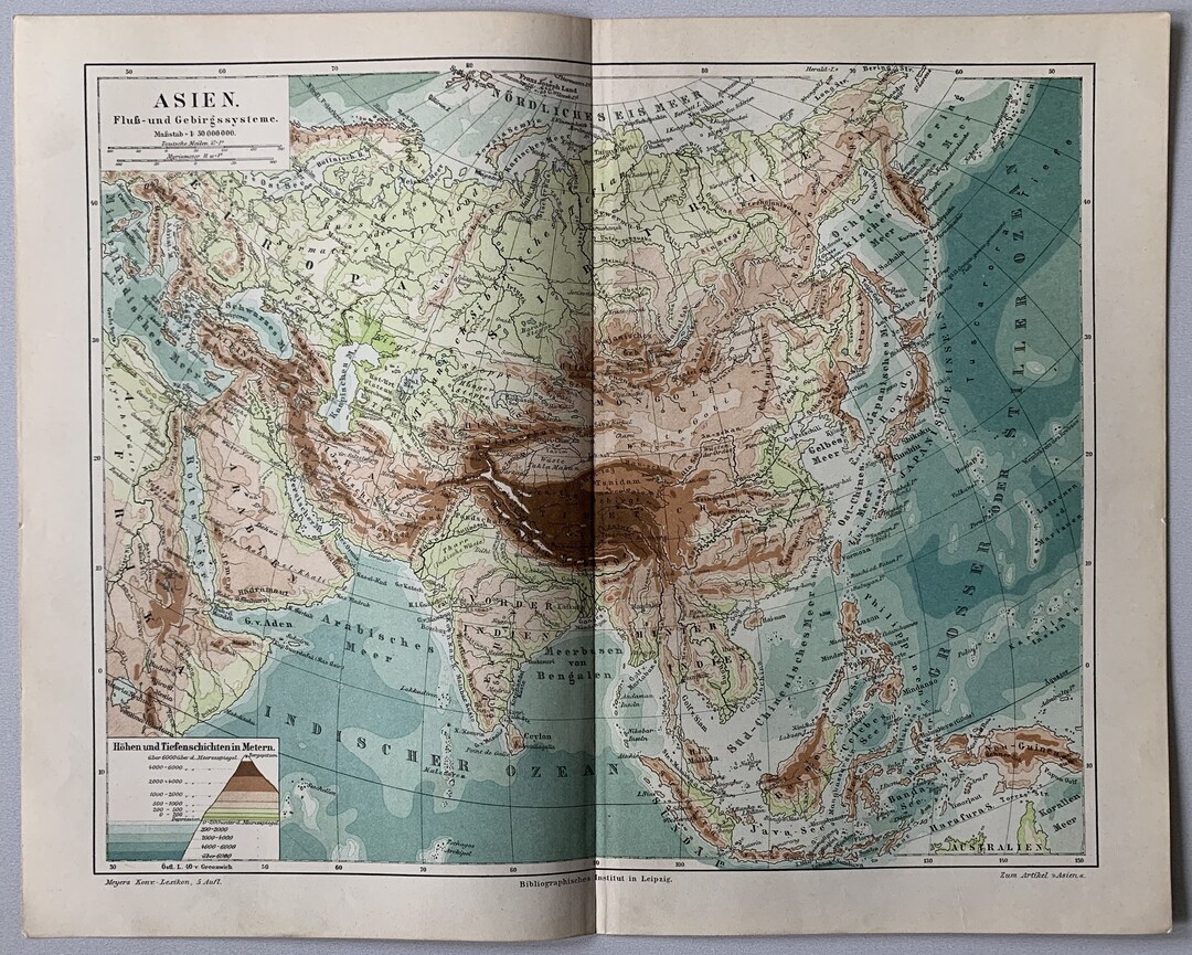 Asia / Orig. 1896 Antique Geographical Map of Asia - Etsy