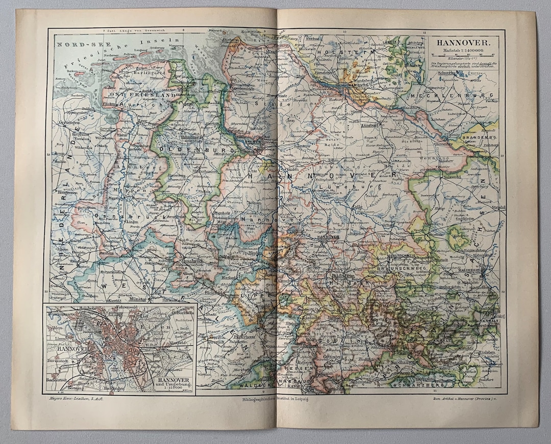 DE Hannover / Original 1895 Antique Map of State of Hannover - Etsy