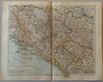 1895 Antique Map of BOSNIA and MONTENEGRO. BALKANS. Dalmatia. Slovenia ...