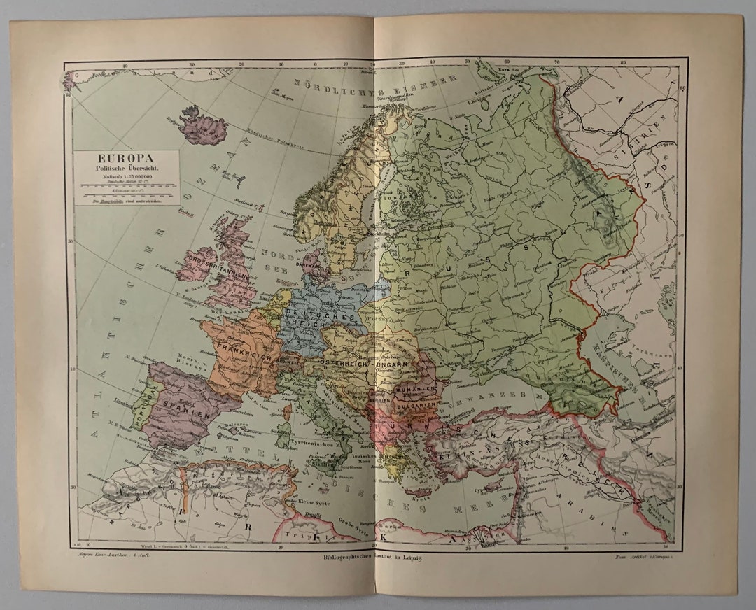 Europe / Orig. 1908 Antique Map of Europe - Etsy