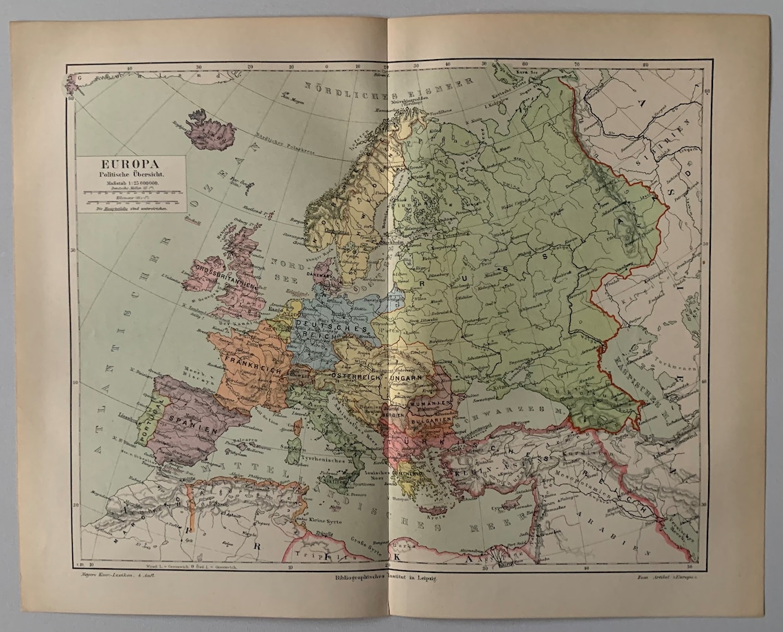 Europe / Orig. 1908 Antique Map of Europe - Etsy