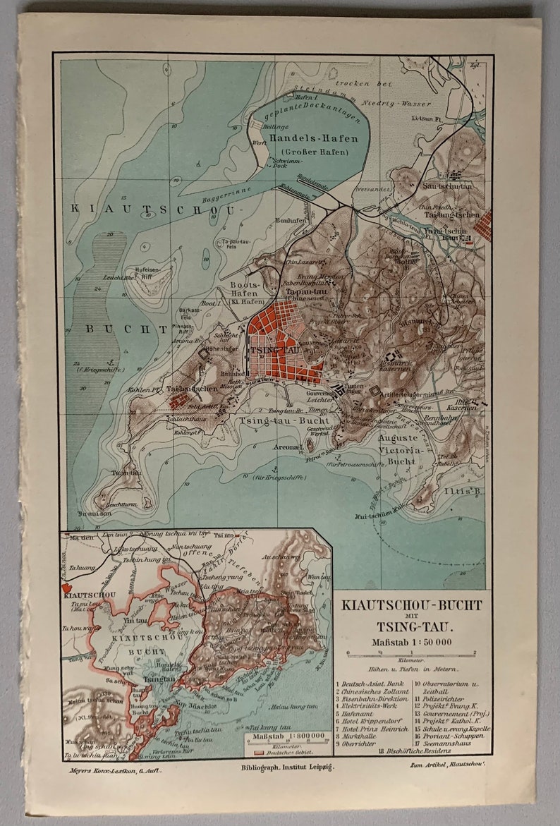 CN Qingdao / Orig. 1905 Antique City Plan of Qingdao - Jiaozhou Bay - Etsy