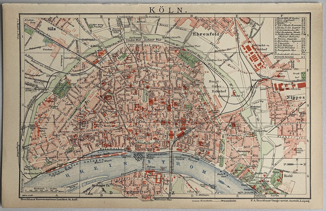 DE Cologne / Orig. 1898 Antique City Plan of Cologne Köln - Etsy