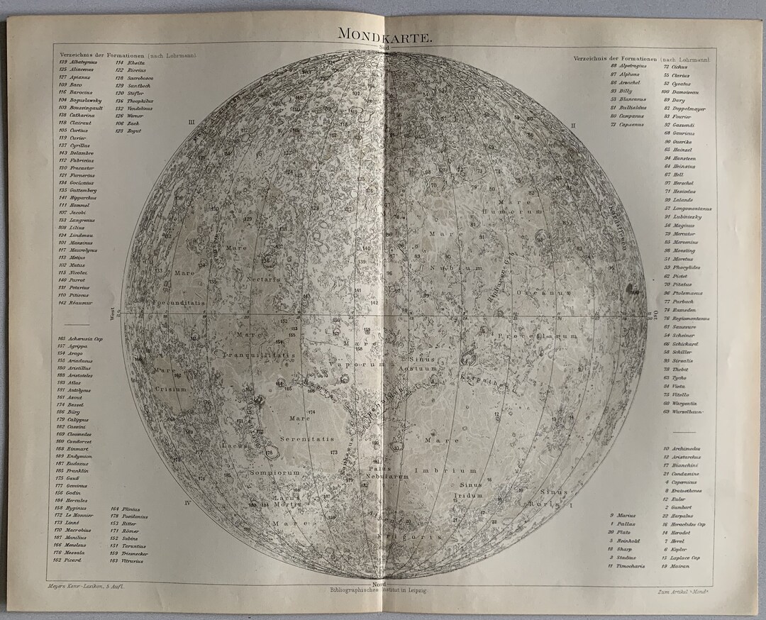 Solar System / Orig. 1897 Antique Map of the Moon - Etsy