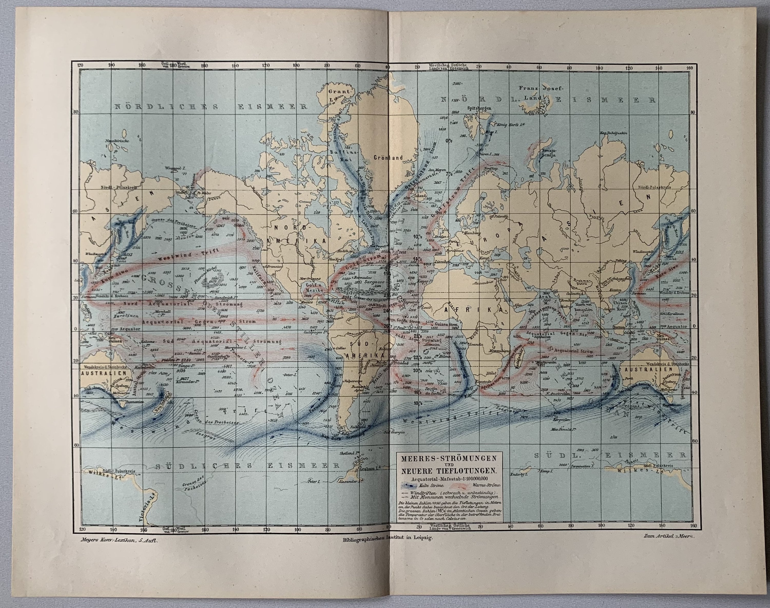 World Oceans / Orig. 1896 Antique Map of Ocean Currents - Etsy