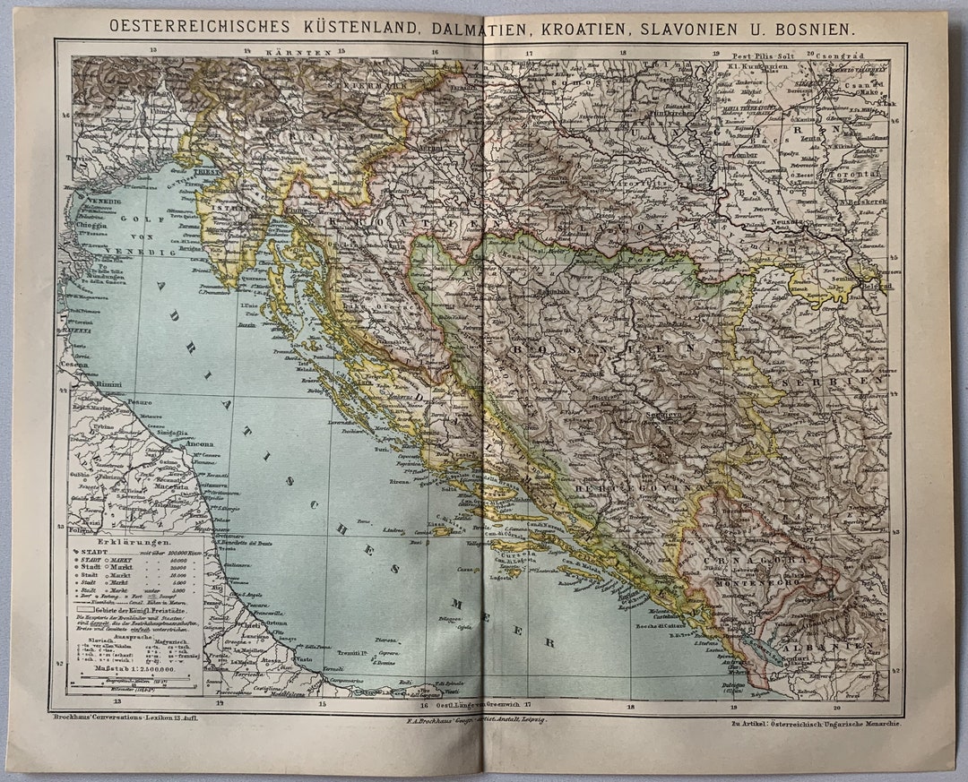 Southeast Europe / Orig. 1885 Antique Map of Bosnia, Dalmatia, Istria ...