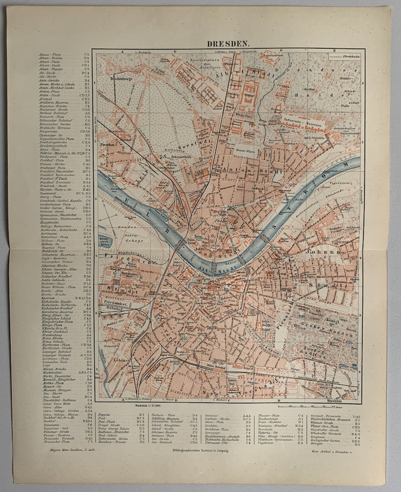 DE Dresden / Orig. 1895 Antique City Plan of Dresden - Etsy