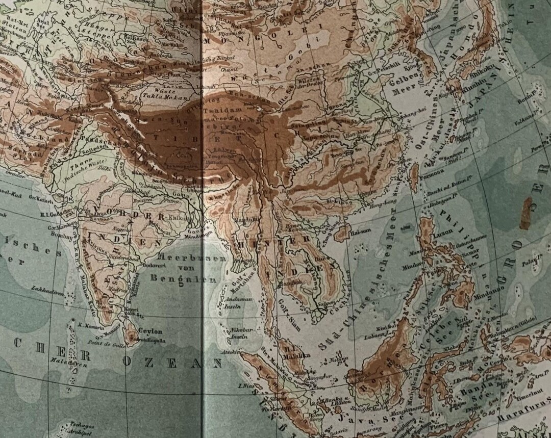 Geographical / Orig. 1890 Antique Geographical Map of Asia - Etsy