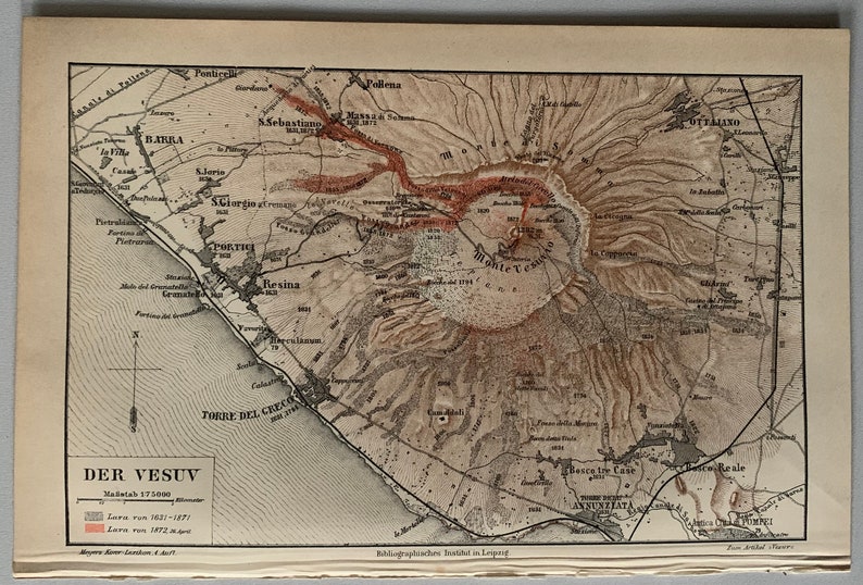 IT Vesuvius / Orig. 1890 Antique Map of Mount Vesuvius - Gulf of Naples ...