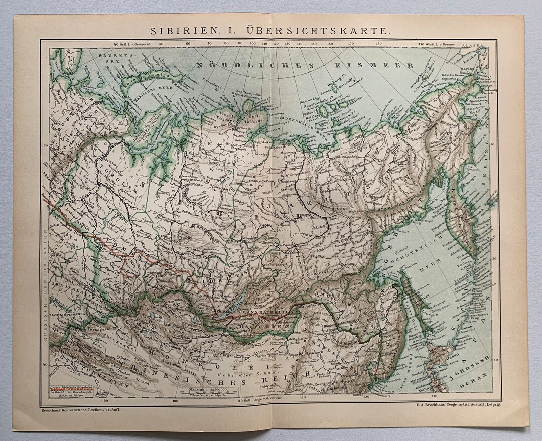 Northeast Asia / Orig. 1895 Antique Map of the Asian Part of Russia ...