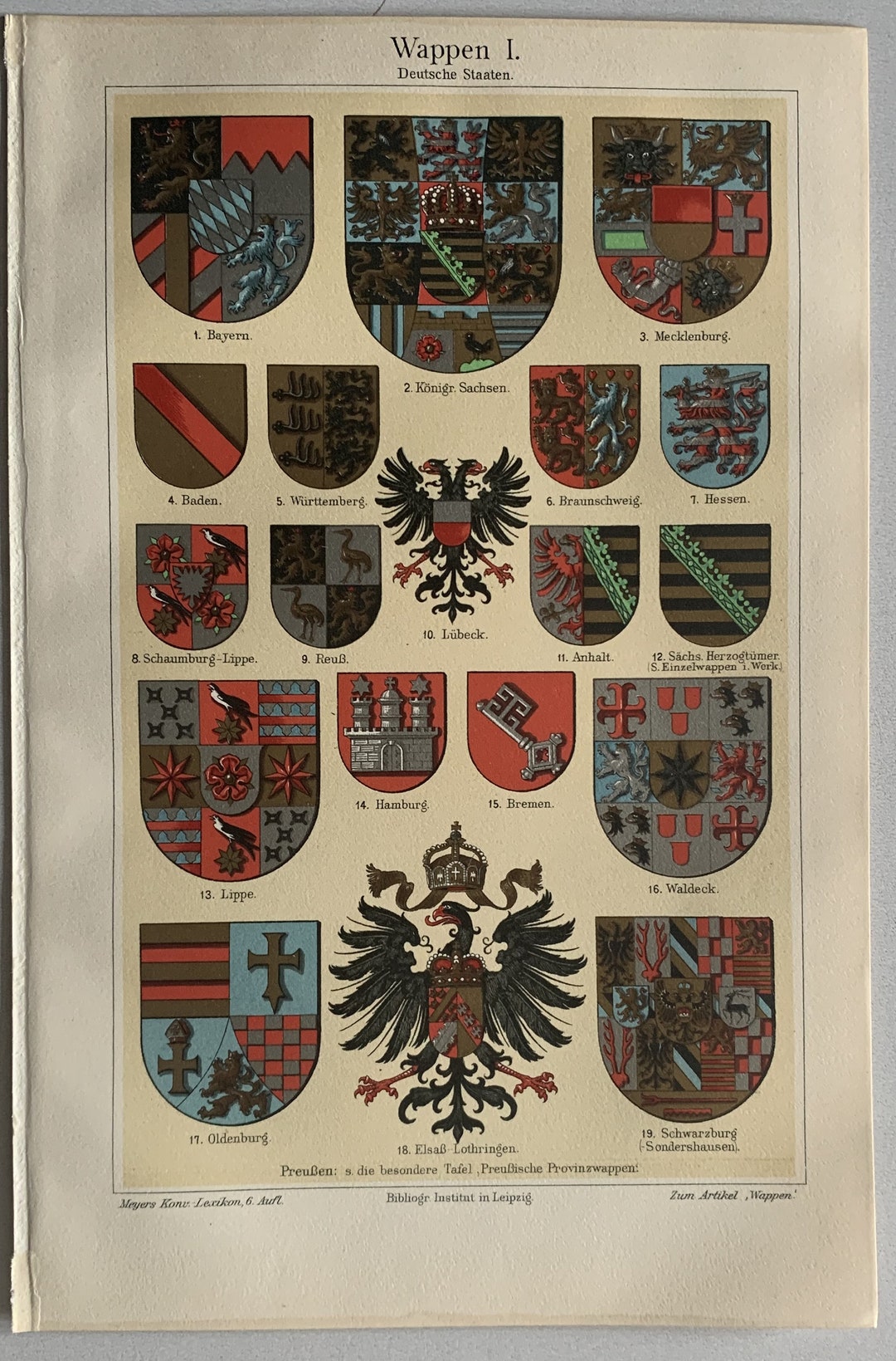 Heraldry / Original 1908 Antique Chromolithograph of German Coats of ...