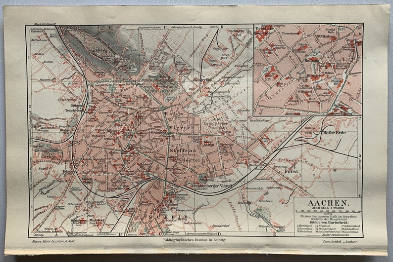 DE Aachen / Orig. 1904 Antique City Plan of Aachen in Germany - Etsy
